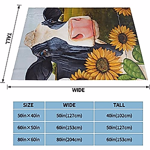 Sunflower Cow Print Flannel Blanket Cute Animal Lightweight Travelling Throw Blanket Super Soft Plush Blankets for Bed Sofa & Gift for Family 50"x60"