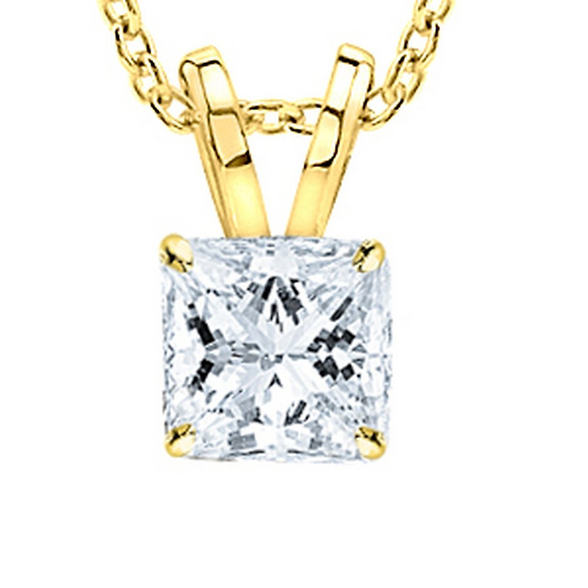 1/2 Carat GIA Certified 14K Yellow Gold Solitaire Princess Cut Diamond Pendant (0.5 Ct D-E Color, VVS1-VVS2 Clarity) w/ 18" Gold Chain