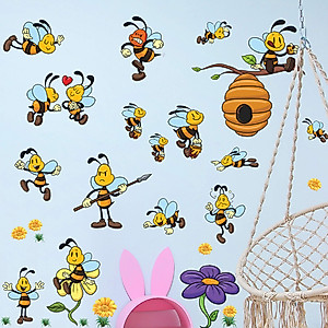 Amaonm Ceative Smile Sun with Bee Honeyco Tree Wall Decals Removable DIY Home Wall Art Decor PVC Peel and Stick Wall Stickers Murals for Kids Bedroom Playroom Girls Boys Nursery Rooms Living Room