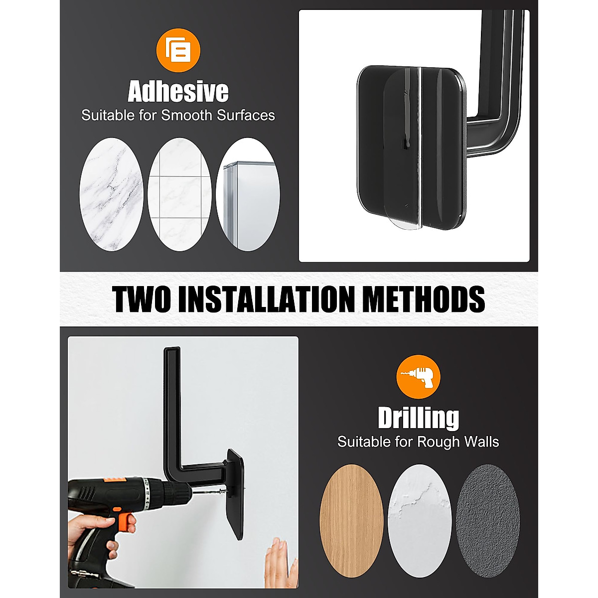 Sunfanie Hat Rack for Hat Storage (4-Pack), Multi-Purpose Hat Organizer, Strong Adhesive Hat Hooks for Wall Hat Organizer for Baseball Caps, Two Mounting Options Hat Hook, Black