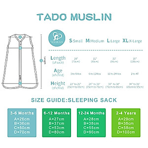 TADO MUSLIN Baby Sleep Sack 2-4 T Boys & Girls Wearable Blanket 100% Organic Cotton 0.5 TOG Toddler Sleeping Sack 2- Way Zipper X-Large