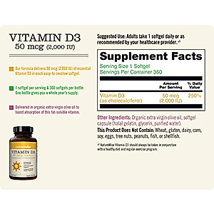 NatureWise Vitamin D3 2000iu (50 mcg) Healthy Muscle Function, and Immune Support, Non-GMO, Gluten Free in Cold-Pressed Olive Oil, Packaging Vary ( Mini Softgel), 360 Count(Pack of 1)