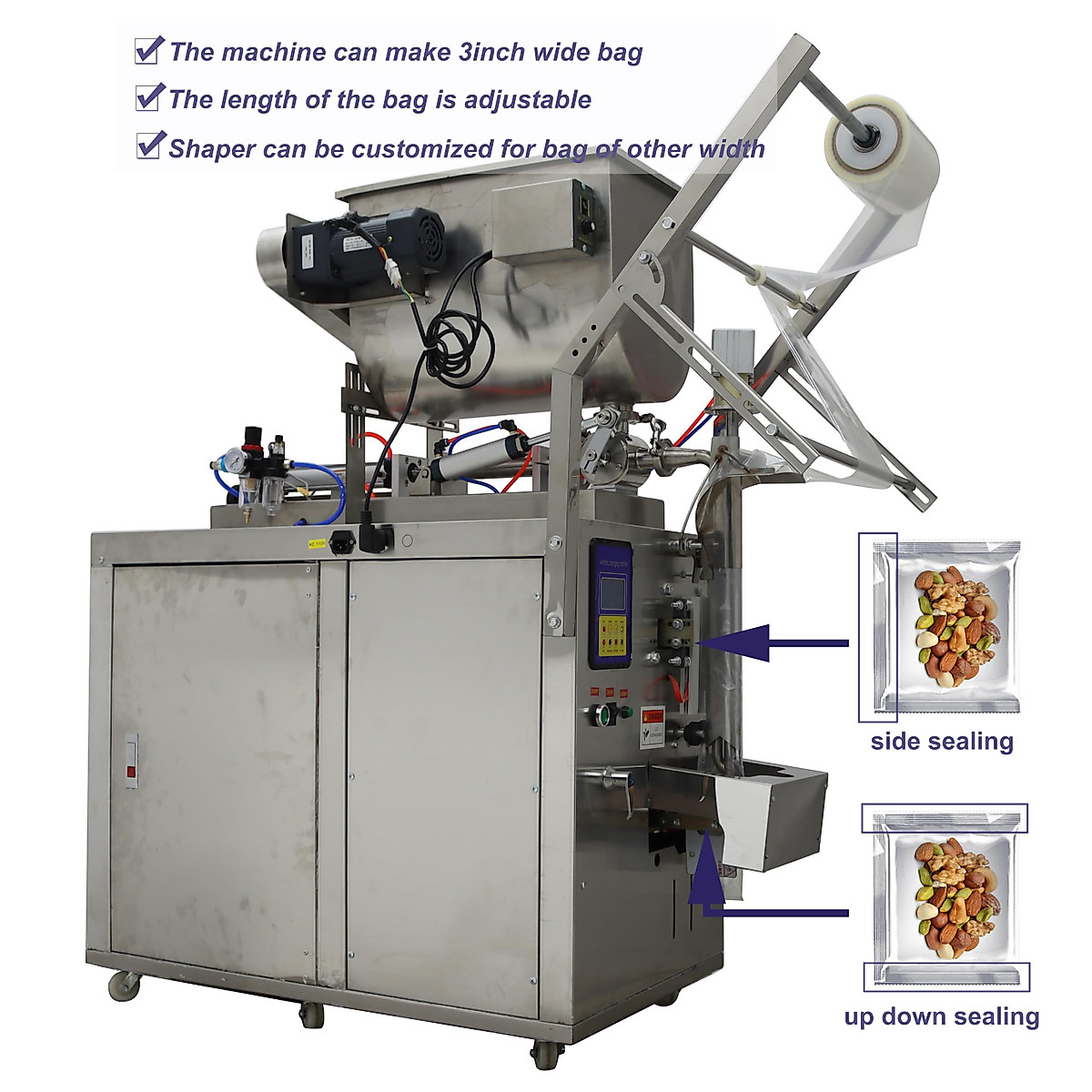 PreAsion Automatic Liquid Paste Filling Packaging Sealing Machine 10-100ml with Mix Hopper for Vinegar Sauce Salsa Sauce Stainless Steel Three Sides Sealing 3inch Wide