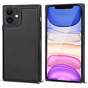 Bocasal Crossbody Wallet Case for iPhone 11 Credit Card Holder PU Leather Kickstand Shockproof Detachable Cross Body Strap Lanyard Magnetic Closure 6.1 inch(Black)