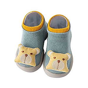 Lykmera Spring Fall Cotton Socks Shoes Infant Toddler Shoes Cartoon Pattern Solid Mesh Breathable Floor School Shoes Socks (Green, 6-12 Months)