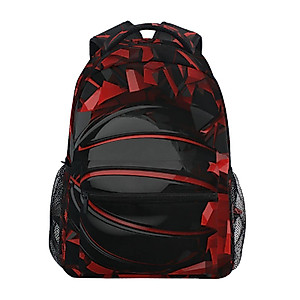 Krafig Red Black Basketball Boys Girls Kids School Backpacks Bookbag, Elementary School Bag Travel Backpack Daypack