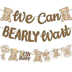 We Can Bearly Wait Baby Shower Banner 3Pcs Teddy Bear Party Banner Bear Baby Shower Decorations Gender Reveal Party Supplies Teddy Bear Theme Cutouts for Birthday
