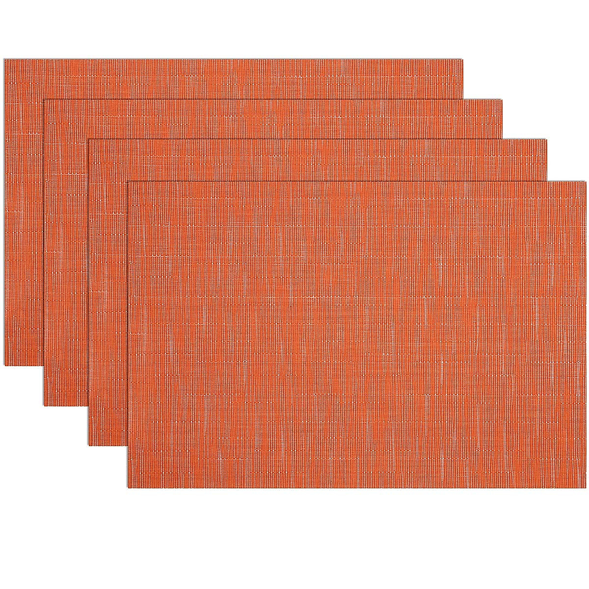 SHACOS Vinyl Placemats Set of 6 Durable Wipe Clean Place Mats Stain Resistant Heat Resistant Indoor Outdoor PVC Weave Table Mats (6, Orange)