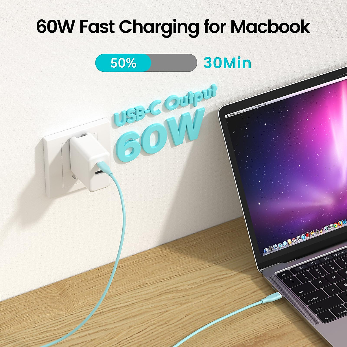 USB C Charger Cable [2-Pack 6ft] 60W Type C Charger Fast Charging, USB C to USB C Cable for iPhone 16 15 Pro Max Plus, Samsung S23/S22 Ultra, MacBook Air Pro 2020, iPad Pro