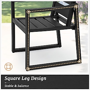 Cozyman HDPS Outdoor Dining Chairs Set of 4, 350LBS, Patio Dining Chairs with Armrest, All Weather Outdoor Kitchen Chairs with Square Frame Legs for Outdoor Indoor, Lawn, Garden, Backyard, Black