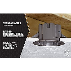 Southwire MSBST250 Smart, Shark Tooth Integrated Fixture and Ceiling Electrical Box w/Hole Saw, Supports 6 lb, Gray