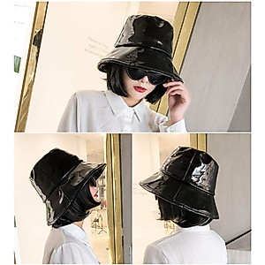 Women's Rain Hats Waterproof Rain Hat Wide Brim Bucket Hat Rain Cap Foldable and Portable,Easy to Carry (Black)