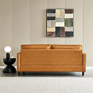 ADUH Vegan Leather Sofa with Wooden Legs and Storage Space, Suitable for Living Rooms and Apartments