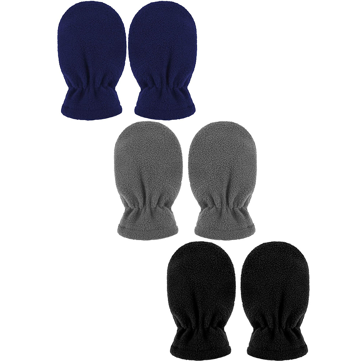 SATINIOR 3 Pairs Baby and Toddler Winter Mittens Kids Fleece Warm Mittens for Baby Boy Girl (Black, Navy Blue, Grey, 6-18 Months)