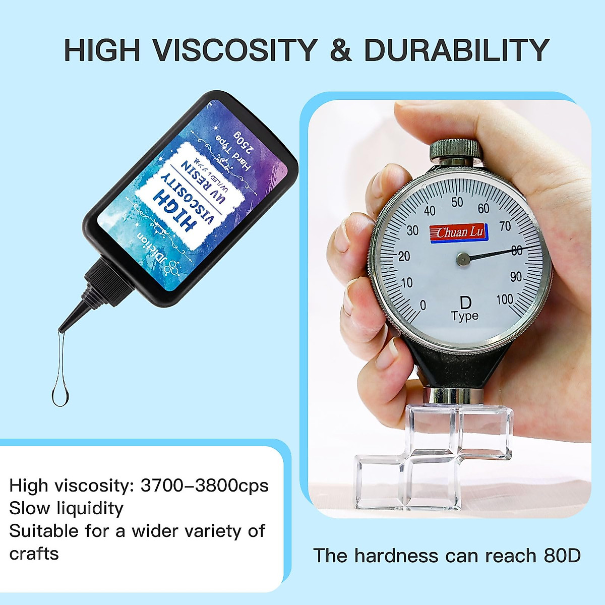 JDiction UV Resin, Upgrade 300g High Viscosity Hard UV Resin with Crystal Clear Resin Kit for Doming, Sealing, Coating, and Casting