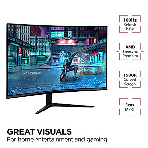 ViewSonic VX3218-PC-MHD 32 Inch Full HD 1080p 165Hz 1ms Curved Gaming Monitor with Adaptive-Sync Eye Care Frameless HDMI and Display Port (Renewed)