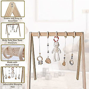 ECOADE Wooden Play Gym - Activity Gym for Baby with 4 Hanging Wooden Baby Toys and 1 Bunny Rattle, Gender Neutral Boho Nursery Decor, Minimalist Baby Nursery