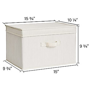 StorageWorks Decorative Storage Boxes, Storage Basket with Lid and Handles, Mixing of Beige, White & Ivory, Large, 2-Pack
