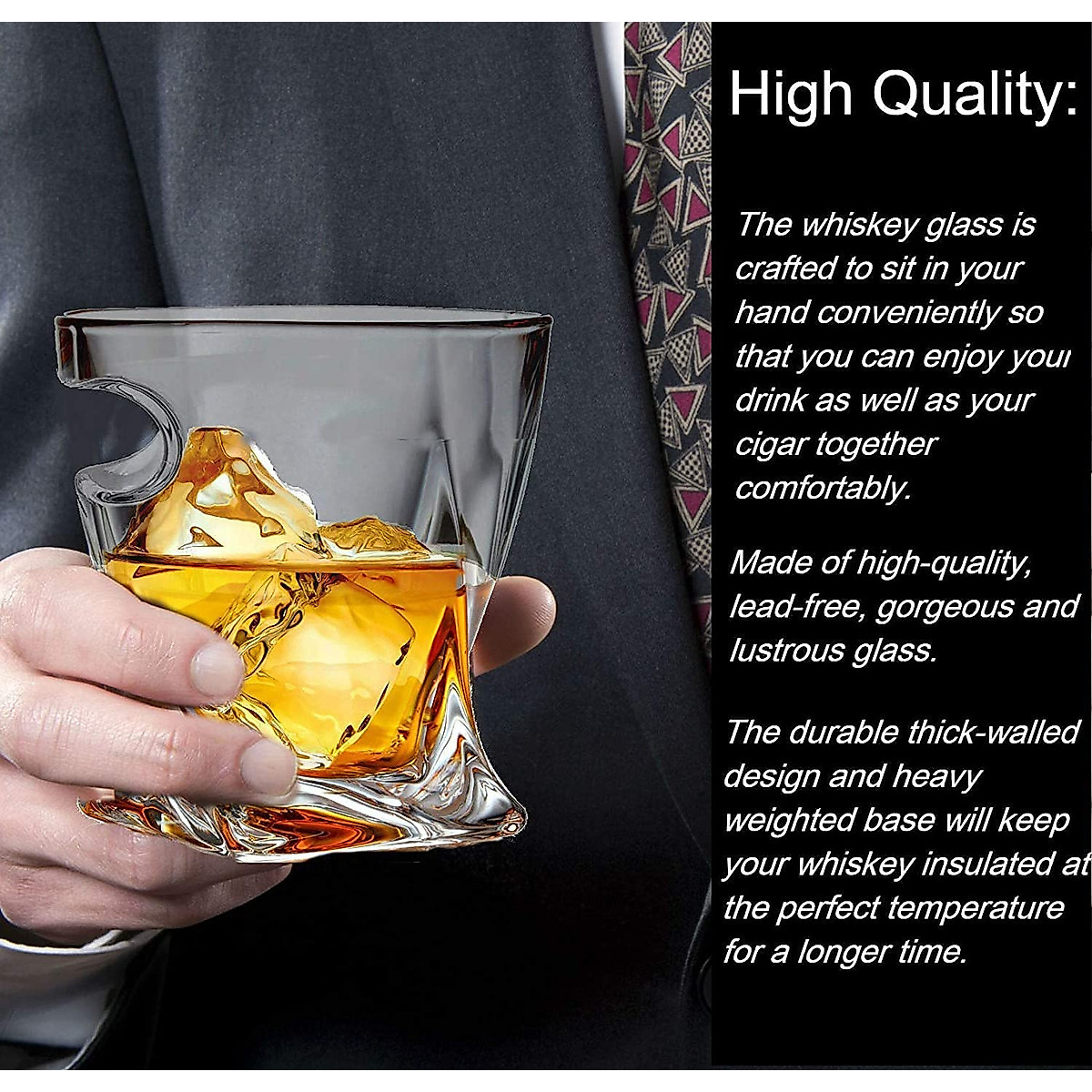 Bezrat Whiskey Cigar Glasses Gift Set - with Side Mounted Cigar Rest - Whisky Chilling Stones and accessories in Wooden Box - Scotch Bourbon Christmas Gift for Dad, Husband, Fathers Day, Birthday