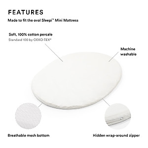 Stokke Sleepi Mini Fitted Sheet, White - Soft Sheets for Sweet Dreams - Made for The Oval Sleepi Mini Mattress - Safe, Stylish & Washable - 100% Fine Cotton Percale