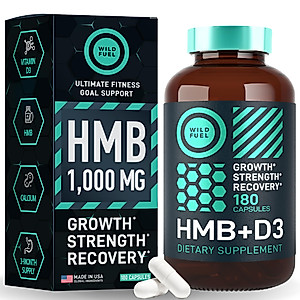HMB Supplements for Men & Women with Vitamin D3 - 3-Months Supply, 1,000 MG Calcium beta-Hydroxy beta-methylbutyrate per Serving for Muscle Growth, Strenghth and Fast Workout Recovery - 180 Capsules