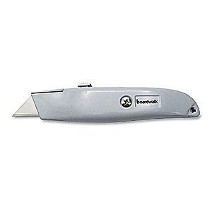 Boardwalk BWKUKNIFE45 6 in. Die-Cast Handle Retractable Metal Utility Knife - Gray