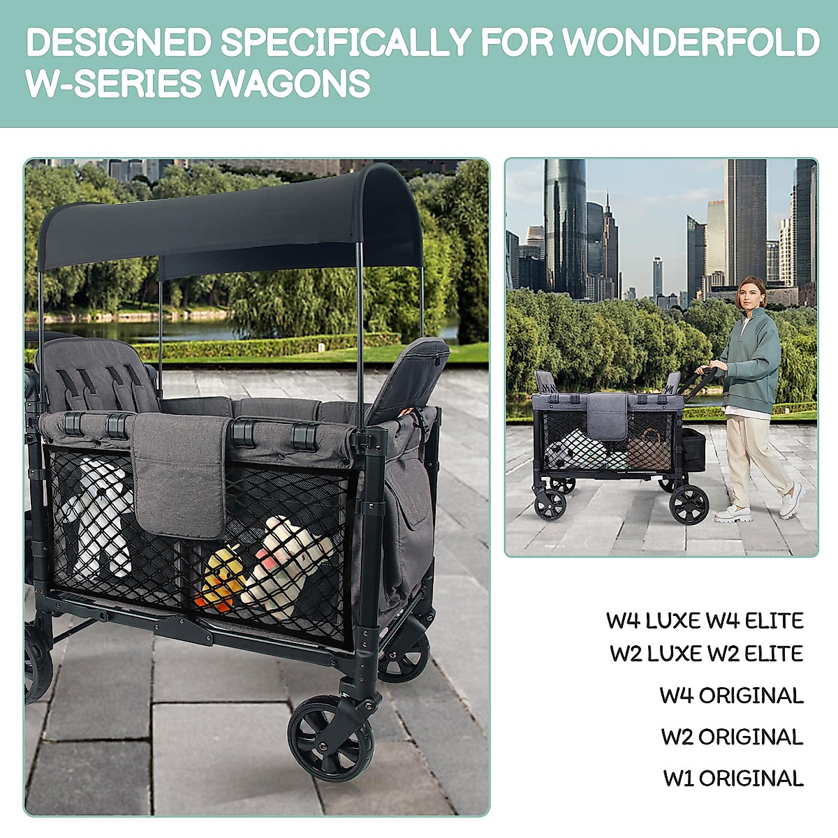 Stroller Wagon Cargo Net, Baby Stroller Organizer Mesh Cargo Net for Extra Storage Space Large Storage Capacity, Stroller Wagon Accessories - Compatible with WONDERFOLD All W-Series Models (2 Pack)
