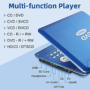 JEKERO 16.9" Portable DVD Player with 14.1" Large Swivel Screen, DVD Player Portable with 6 Hrs Rechargeable Battery, Mobile DVD Player for Kids, Sync TV, Support USB SD Card with Car Charger (Blue)