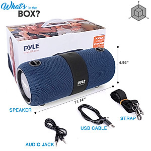 PyleUsa Wireless Portable Bluetooth Boombox Speaker - 2Ch Waterproof Rechargeable Fabric Stereo Speaker w/Google Assistant/Siri Voice Control, TWS Function, USB FM Radio, RGB Lights -PSBWP9BL (Blue)