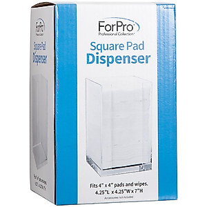 ForPro Square Pad Dispenser - Clear, Acrylic, Open Sides and Top Dispenser- Cocktail Napkin Dispenser - Fits 4” x 4” Cotton Pads - 7” H x 4.25” W x 4.25” L