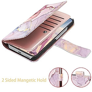Fingic Samsung Galaxy A54 5G Case,Samsung A54 5G Wallet Case【9 Card Holder】 Rose Gold Marble PU Leather Detachable Wrist Strap Wallet Case for Women Girls Cover Case for Samsung Galaxy A54 5G,6.4Inch