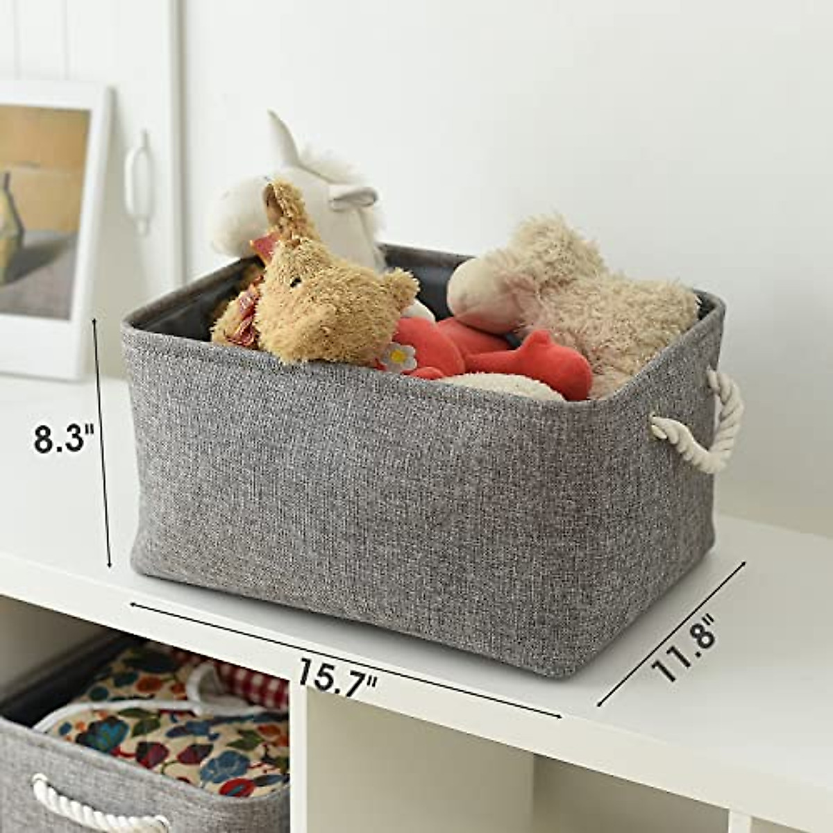 Tegance Storage Baskets Bins for Organizing, Foldable Sturdy Fabric Basket W/Handles, Large Rectangular Decorative Storage Basket for Shelves Nursery Closet Toy Blanket (3 Pack 15.7x11.8x8.3)…