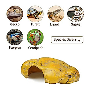 Cosyall Reptile Hide Cave Simulation Stone Resin Hideout Snake Hide Log Leopard Gecko Lizard Tank Accessories Habitat Terrarium Decoration Rock for Spider Frog Amphibian Medium