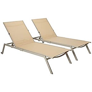 Ostrich Outdoor Princeton 2 Pack Patio Chaise Lounges | Patio Lounge Chairs | Patio Chairs | 5-Position Recliner Adjustable Sunbathing Lounge Chair for Patio, Beach, Yard, Pool, Tan & Taupe