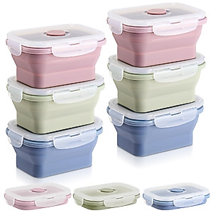 Mifoci 6 Pcs Silicone Food Containers 11.8 oz Collapsible Storage Containers with Airtight Lids Stacking Meal Prep Lunch Leftover Food fruits Storage Foldable Box for Freezer Microwave Dishwasher Safe