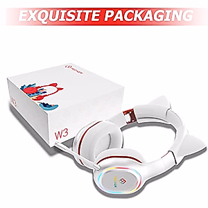 FEDIKER Wireless Gaming Headset for PS5 PS4 PC W3 USB Dongle Low Latency Bluetooth, Headphones with Detachable Mic, Mute Function, RGB, Immersive 4D, Cute White Cat Ear Headset for Girls