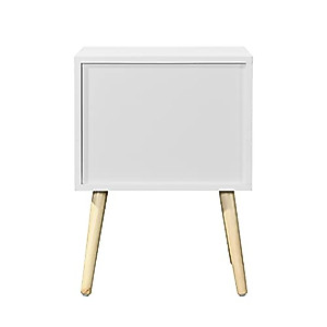 MACHOME NightStand, Bedside 2 Drawers and Rubber Wood Legs, Mid-Century Modern Storage Cabinet, End Side Table, for Bedroom Living Room Furniture, White