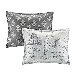 510 DESIGN 5DS10-0174 Marseille 5-Piece Reversible Paris Printed Comforter Set Gray/Charcoal Full/Queen