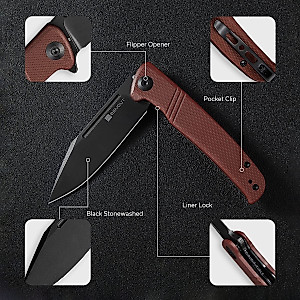 Sencut Brazoria Folding Pocket Knife for EDC, Burgundy G10 Handle Black Stonewashed D2 Blade Folding Knife with Clip, Everyday Carry Knife with Liner Lock for Men Women, Lightweight for Indoor Outdoor Fathers Son Gift SA12C