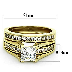 Marimor Jewelry Women's 2.10 Carat Zirconia Gold Plated Stainless Steel 316 Weddding Ring Set Size 6