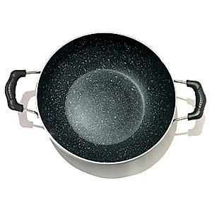 SHRIYA Kadai Wok Skillet Deep Fry Pan Kadhai Nonstick Coating Kadhai With All Purpose Cookware Aluminum Induction Base Galss Lid Kadai Diameter 9.5 Inch