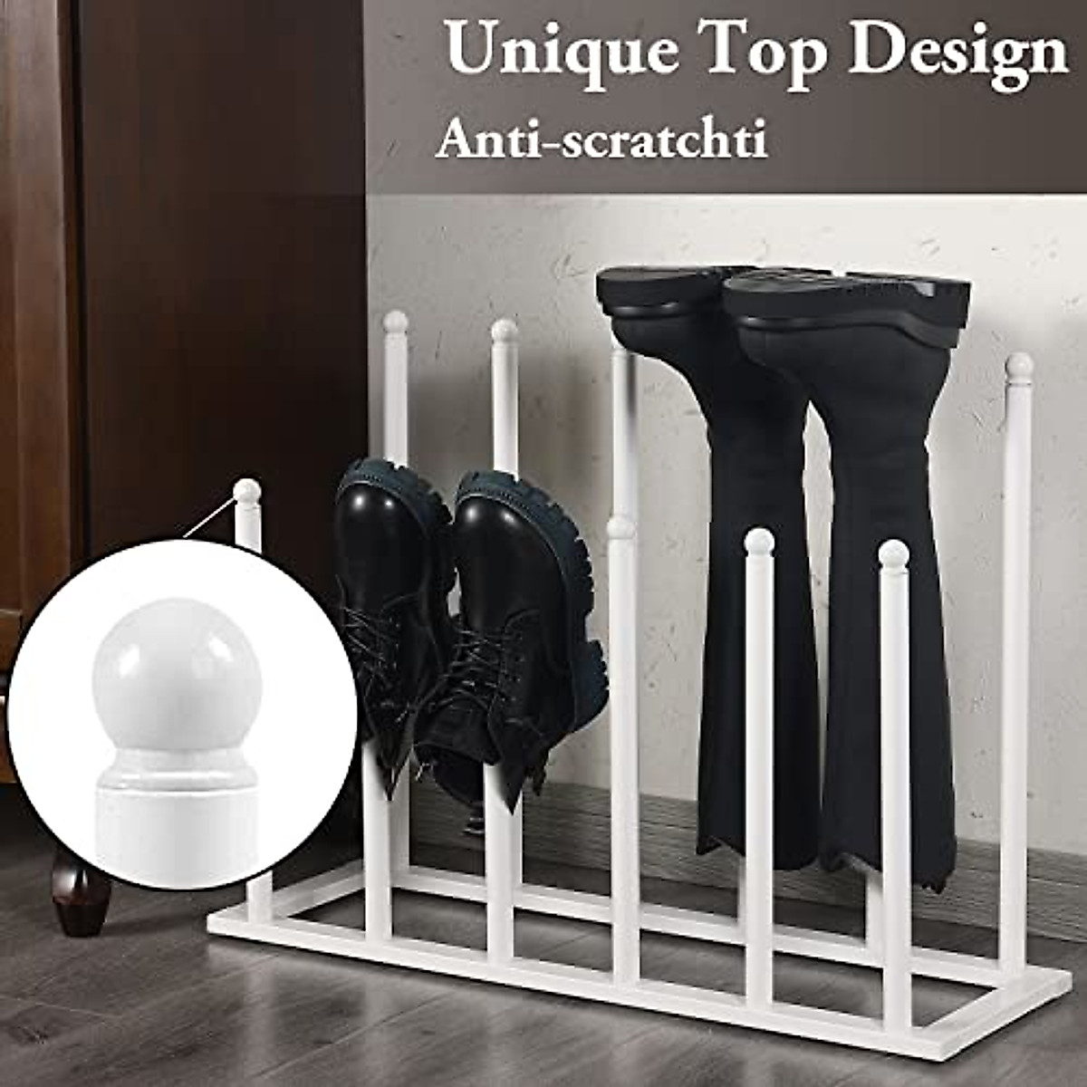 MyGift Modern White Metal Free Standing Boot Shoe Rack Organizer, Tall Boot Shaper Storage Stand, Holds up 6 Pairs of Tall Boots
