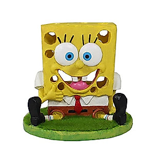 Penn-Plax Spongebob Squarepants Aqua-Flora Living Aquarium Decoration with Embedded Glosso Plant Seeds – Spongebob