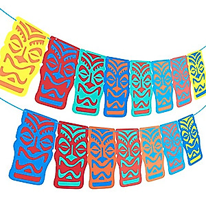 15 PCS Tiki Banner for Tropical Hawaiian Luau Party Decoration, Colorful Tiki Totem Garland Hawaiian Party Decorations Tropical Luau Birthday Party Supplies