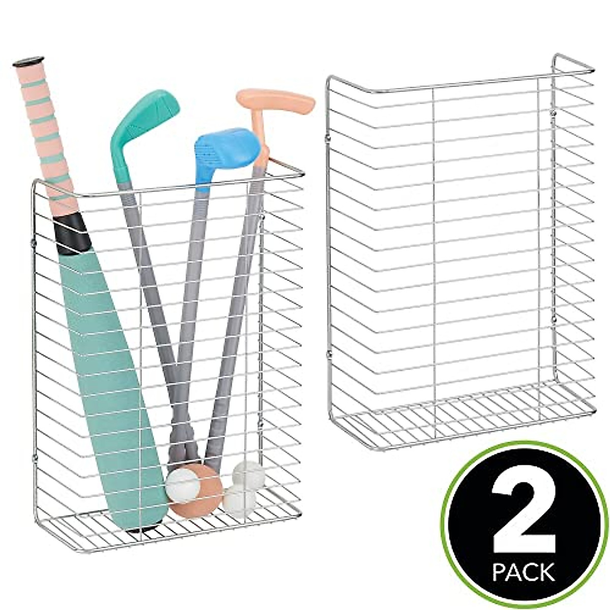 mDesign Metal Wire Wall Mount Storage Organizer for Holiday/Celebration Gift Wrap and Bows - Hang in Closet, Basement, Craft Room, Laundry Room, Garage - 2 Pack - Chrome