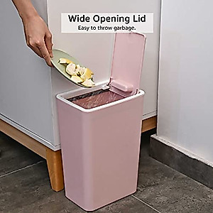 Baffect Small Trash Can with Lid Waste Basket Bathroom Garbage Can Dorm Room Essentials for Bedroom, Office, College-2.1 Gallon (Pink)