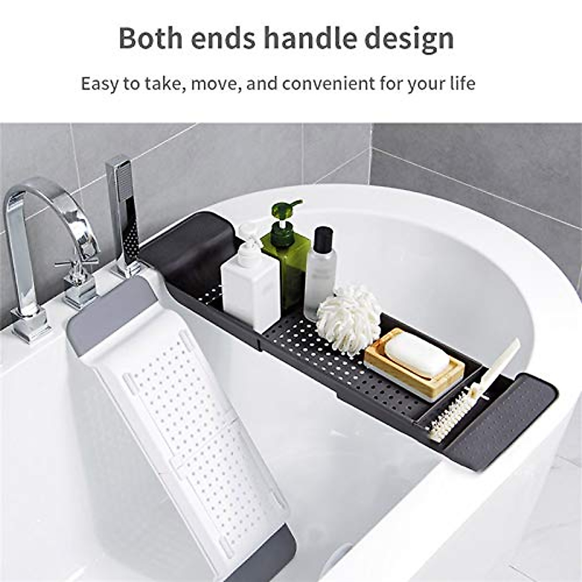 KJGHJ Extendable Bathroom Shelf Bathtub Tray Shower Caddy Bamboo Bath Tub Rack Towel Wine Book Holder Storage Organization Accessories Bathtub Caddy Tray (Color : Black)