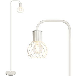 Industrial Floor Lamp, White Standing Lamp Modern with 6W LED Bulb, Foot Switch, Metal Tall Floor Lamps for Living Room, Bedroom, Office, Den, Vintage Stand Up Light, Minimalist Mid Century Pole Lamp