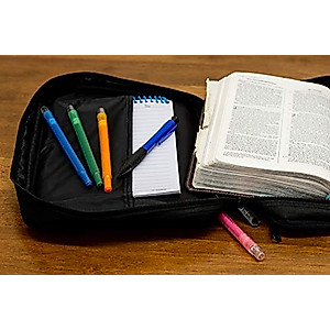 Black Reinforced Canvas Bible Cover Case with Handle and Stationary, X-Large