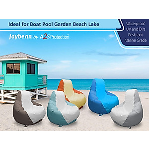 JoyBean Outdoor Bean Bag Chair - Water Resistant Marine Vinyl Ideal for Yacht Boat Pool Patio Garden Marine - Lawn Chair - Patio Furniture - for Adults Teens Kids (Medium, White/LightGray)